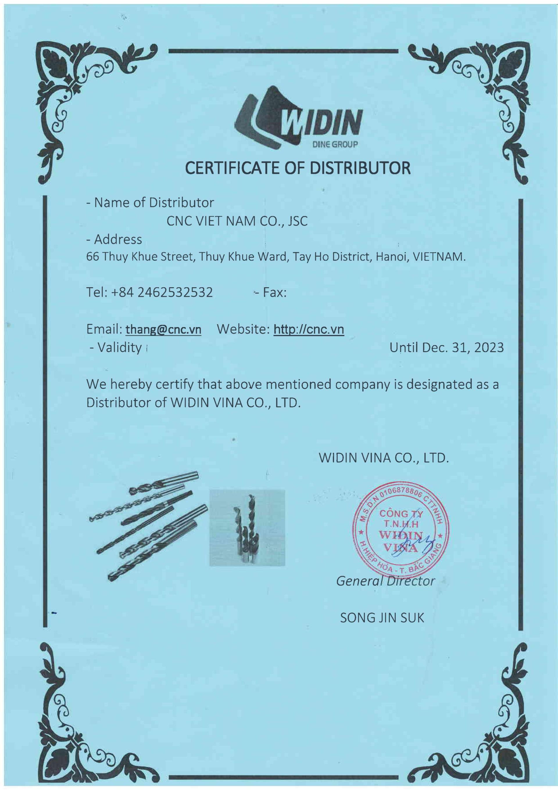 CHỨNG NHẬN ĐẠI LÝ ỦY QUYỀN WIDIN